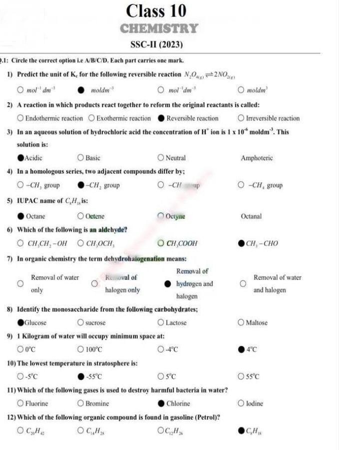 10th Class Chemistry Guess Papers, Past Papers 2024 Punjab Board ...