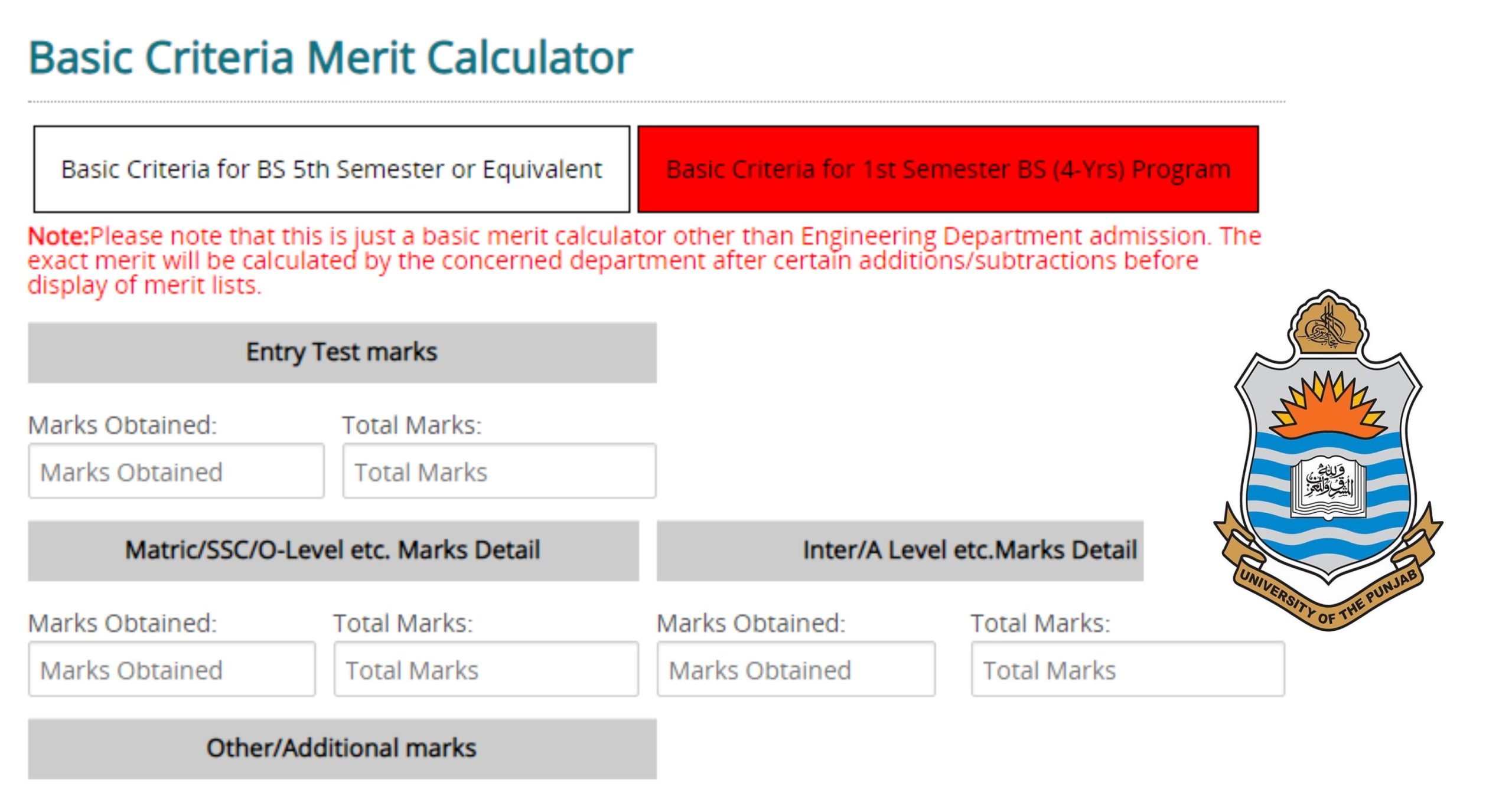Online merit calculator for Punjab University undergraduate admissions 2024 - Pakistan Observer