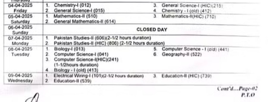 FBISE Class 9, 10 Date Sheet 2025 announced as exams starting from ...
