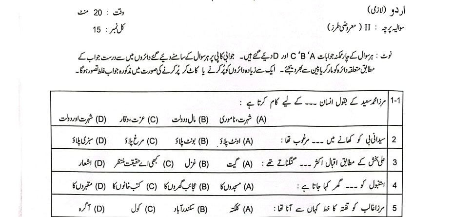10th Class Urdu compulsory guess paper, model paper Punjab boards exams ...