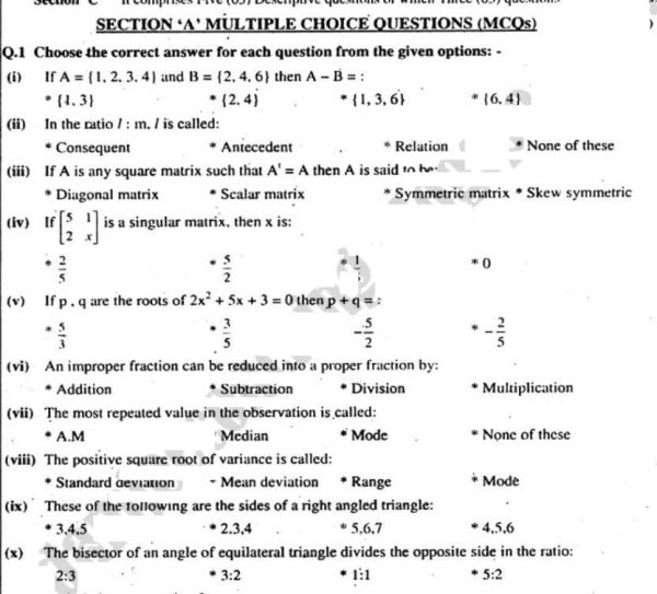 Karachi board BIEK Matric Class 10 Maths Guess Papers 2025 - Pakistan Observer