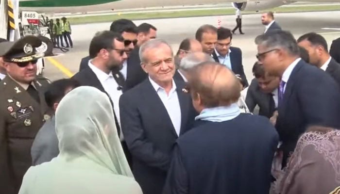 Iranian President Masoud Pezeshkian arrives in Pakistan on first ...