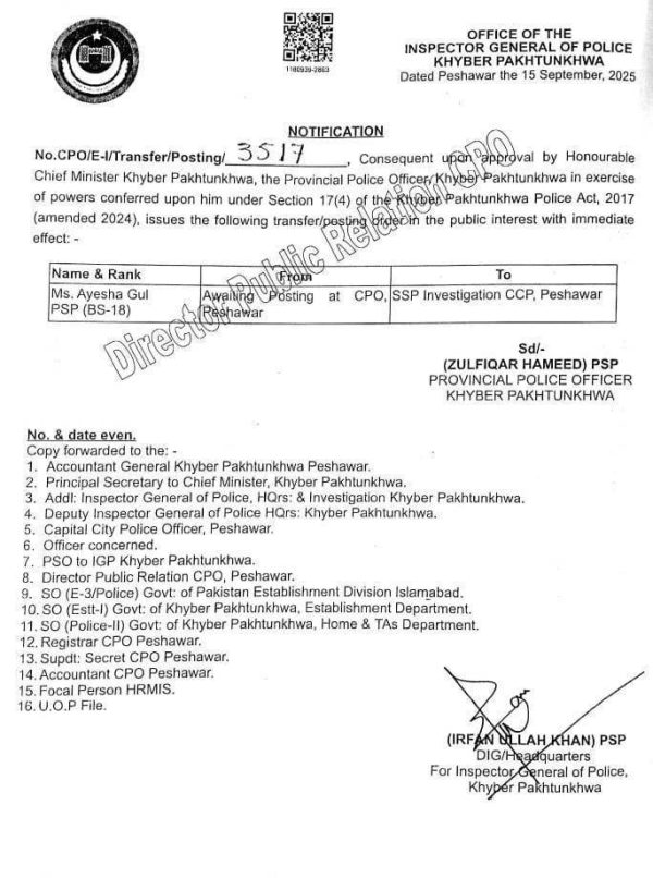 Ayesha Gul creates history as first female SSP in Khyber Pakhtunkhwa ...